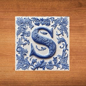 S Letter Monogram Ceramic Art Tile Grandmillennial Style Decor Home Art ...