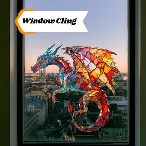 Dragon Stained Glass Window Cling Decal Sticker Window Film Dragoncore ...