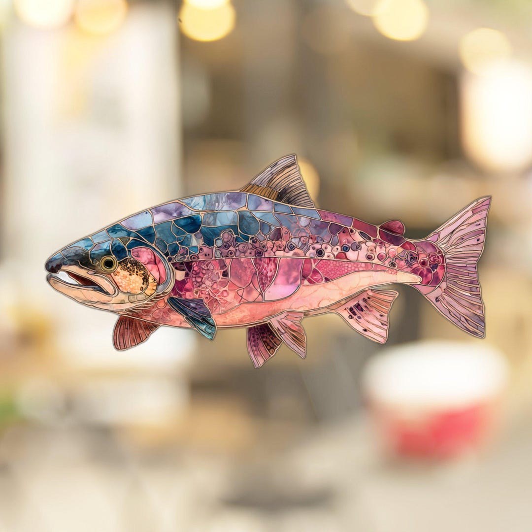 Atlantic Salmon Window Cling Stained Glass Look Decal Sticker Window ...