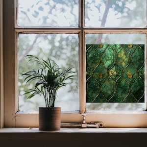 Hunter Green and Gold Stained Glass Window Cling Gothic Decor Sticker ...