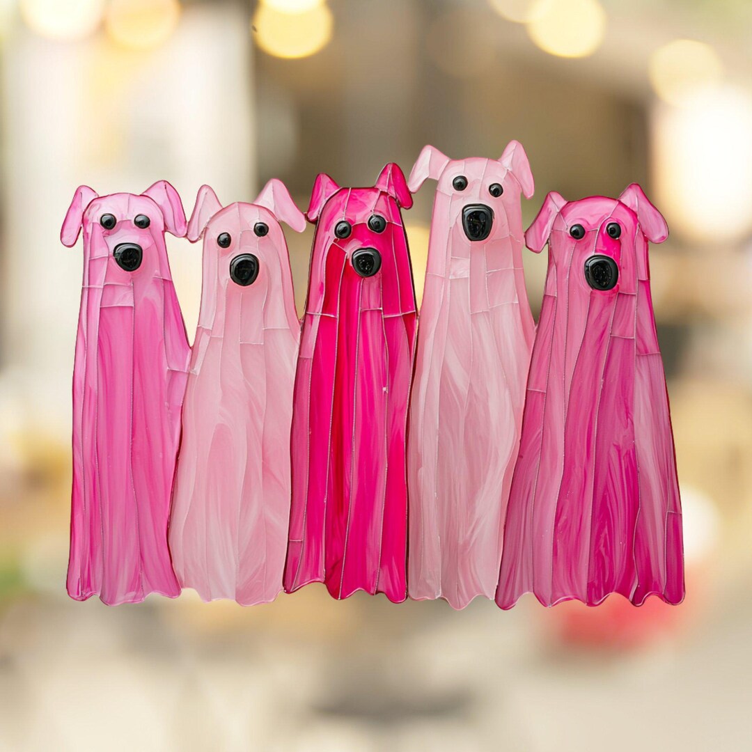 Pink Row of Dog Ghosts Window Cling Sticker Pink Halloween Decor ...
