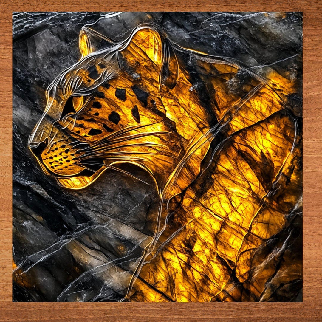 Amber Cheetah Stone Ceramic Art Tile Decor for Bookshelf Book Nook Wall ...