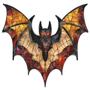 Black Bat With Red Eyes Halloween Stained Glass Look Window Cling Decal ...