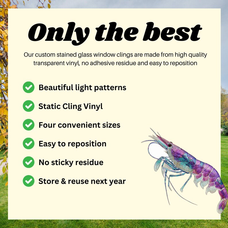 Cleaner Shrimp Window Cling Stained Glass Look Decal Sticker Window ...