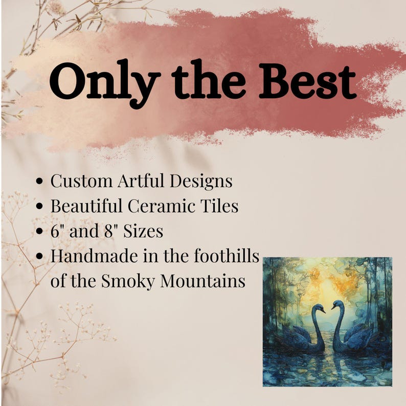 Swans Form a Heart Ceramic Art Tile Artful Bookshelf Book Nook Wall ...