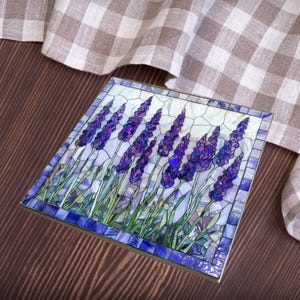 Lavender Stained Glass Look Art on Glossy Ceramic Tile Tileful Artful ...
