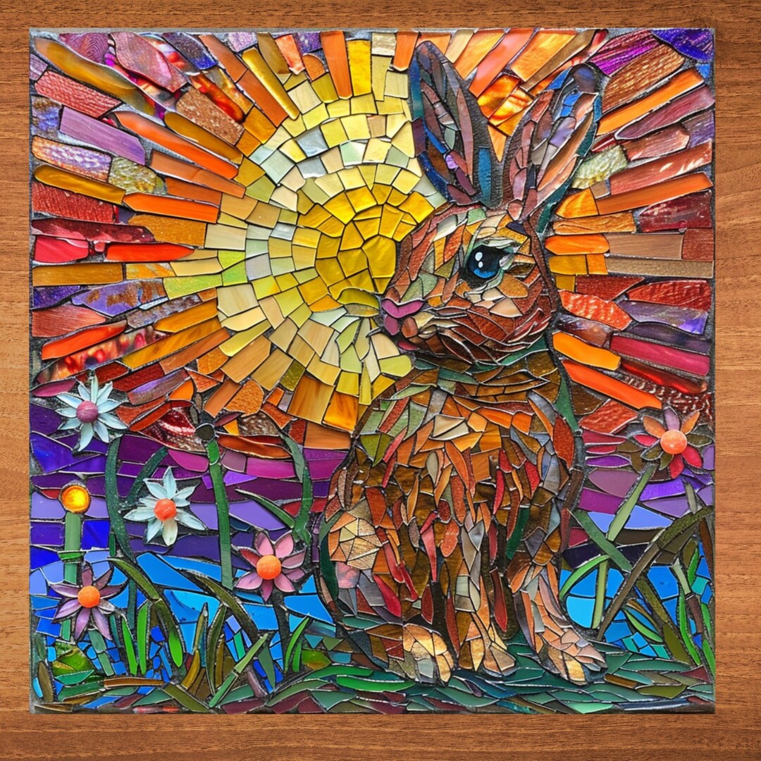 Rabbit Stained Glass Look Art on Glossy Ceramic Decorative Tile Tileful ...