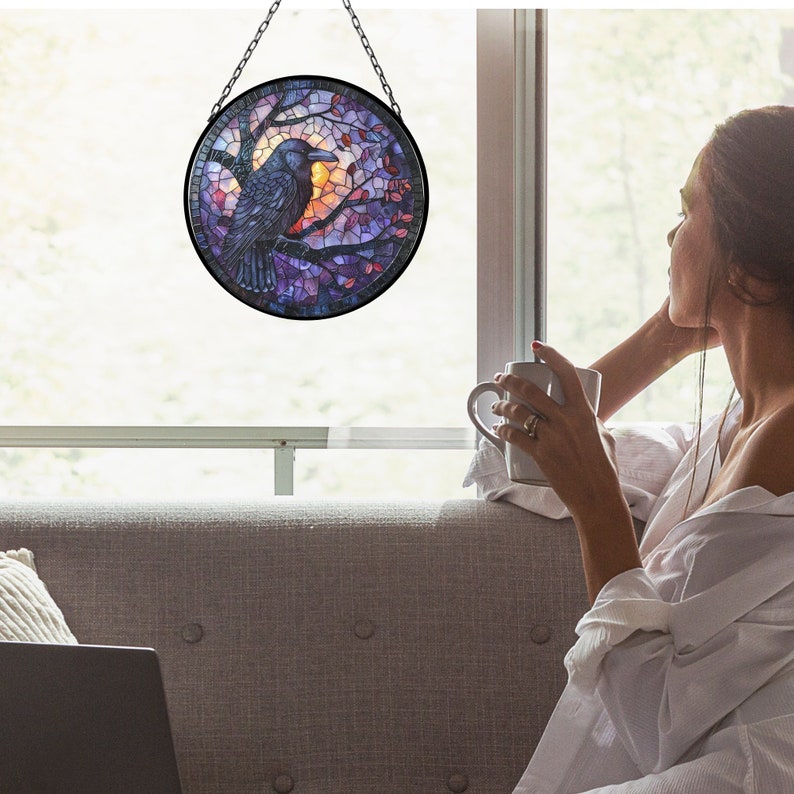 Raven in Tree Suncatcher Window Decor Artful Gift for Mothers Day ...