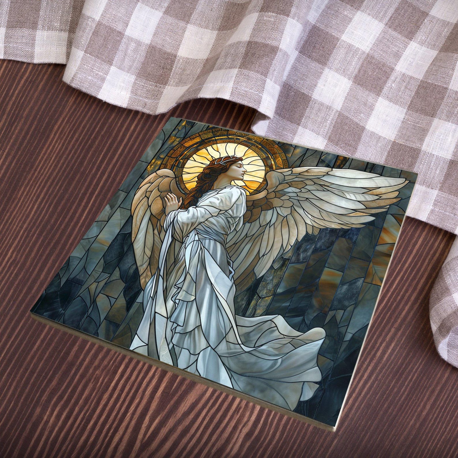 Angel Ceramic Wall Art Decorative Tile Unique Home Decor Stained Glass ...