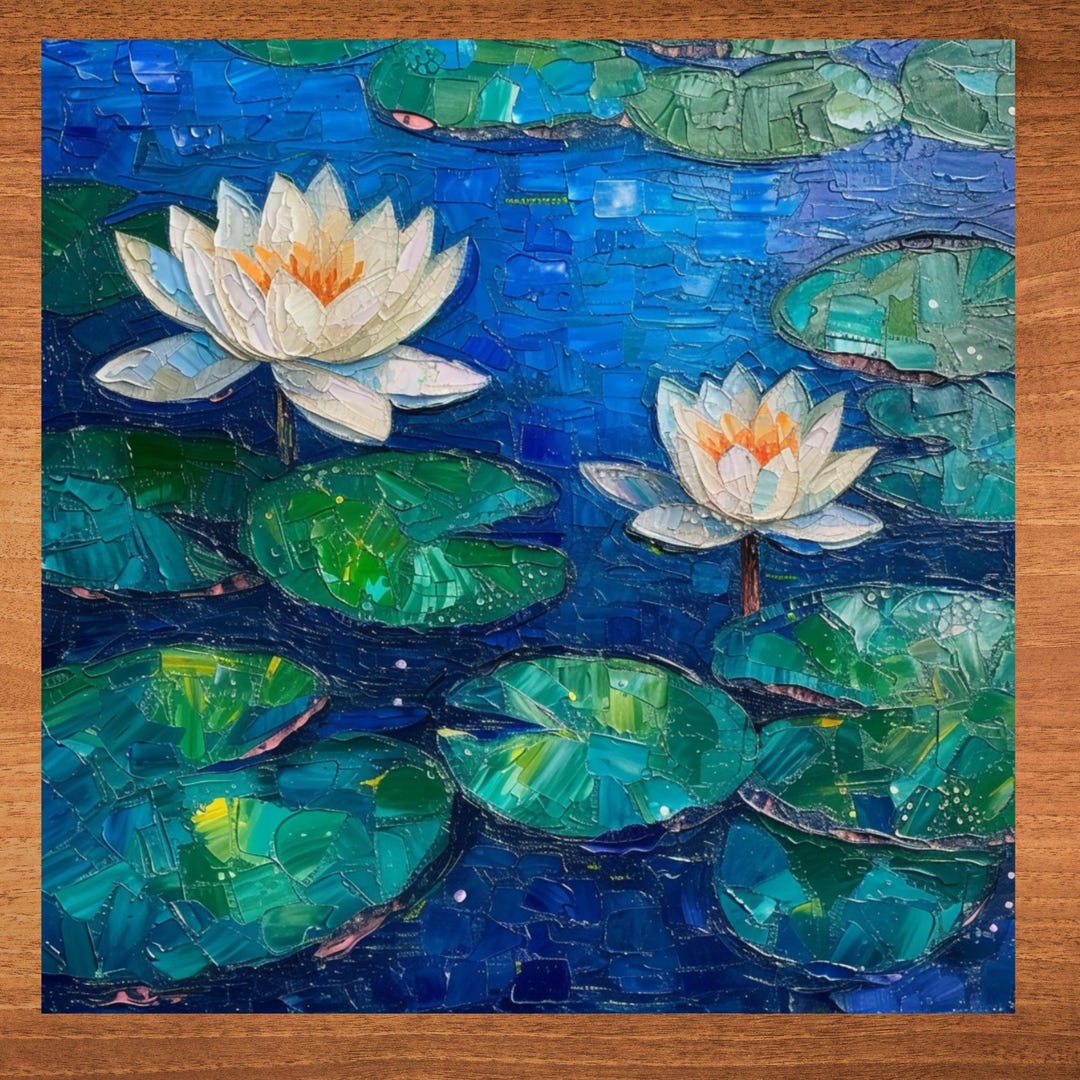 Monet Water Lilies Stained Glass Look Art on Glossy Ceramic Tile ...