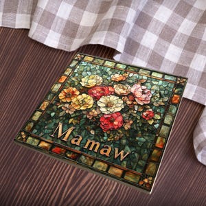 Mamaw Gift Floral Ceramic Art Tile Personalized Grandma Gift ...