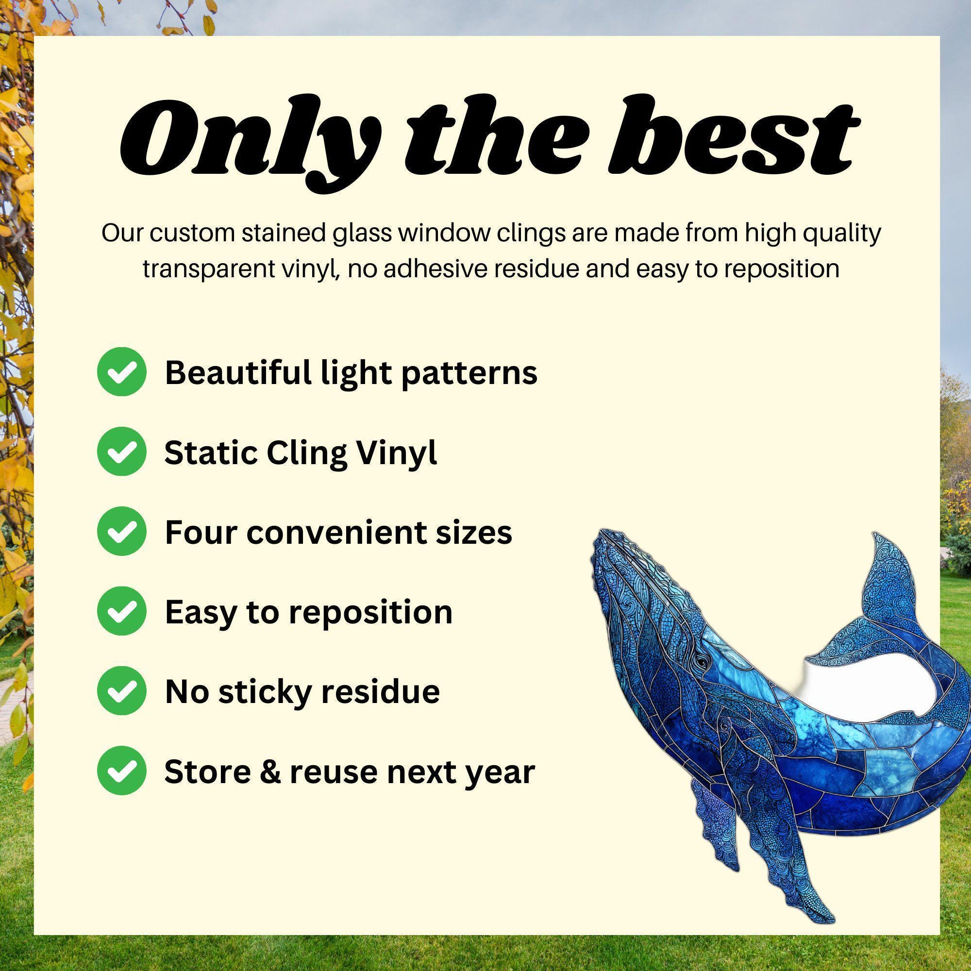 Blue Whale Window Cling Stained Glass Look Decal Sticker Window Film No ...