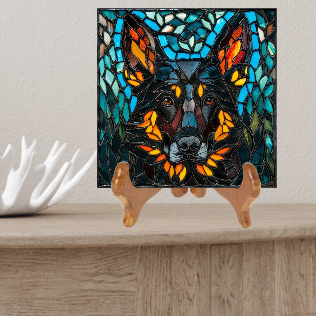 German Shepherd Stained Glass Look Art on Glossy Ceramic Tile Tileful ...