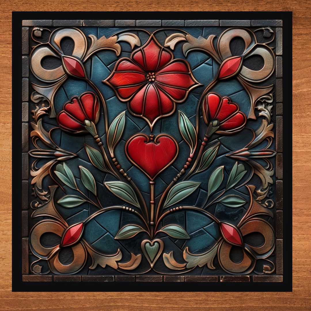 Bleeding Hearts Ceramic Art Tile Art Nouveau Deco Wall Decor Coffee ...