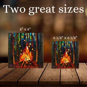 Woodland Animal Bonfire Stained Glass Look Art on Glossy Ceramic ...