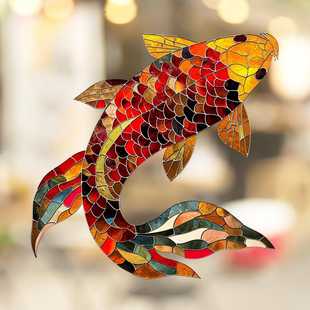 Koi Carp Stained Glass Window Cling Window Sticker Decal - No Adhesive ...