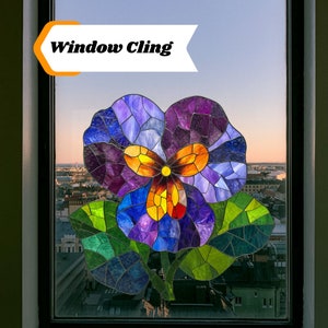 Pansy Stained Glass Window Cling Beautiful Flower Window Artwork Window ...
