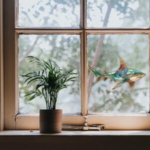 Reef Shark Window Cling Stained Glass Look Decal Sticker Window Film No ...