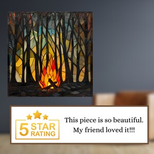 Animal Forest Bonfire Stained Glass Look Art on Glossy Ceramic ...