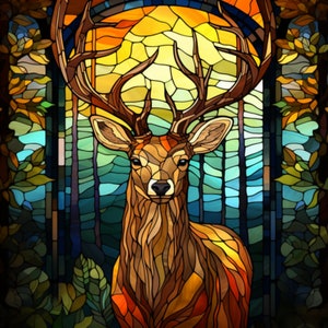 Deer Stained Glass Window Cling Window Sticker Decal Vinyl Film Window ...