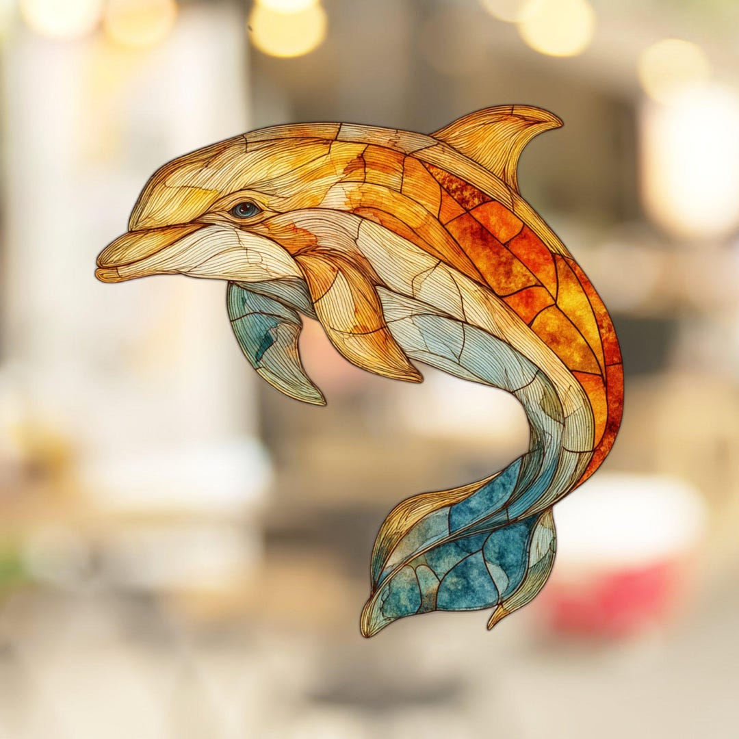 Bottlenose Dolphin Window Cling Stained Glass Look Decal Sticker Window ...