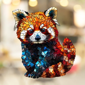 Red Panda Stained Glass Window Cling Window Sticker Decal - No Adhesive ...