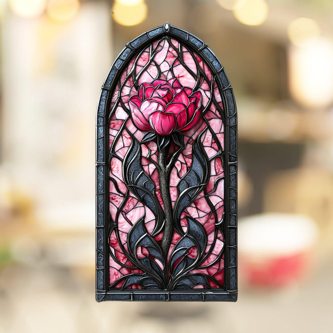 Pink Gothic Stained Glass Window Cling Sticker Pink Halloween Decor ...