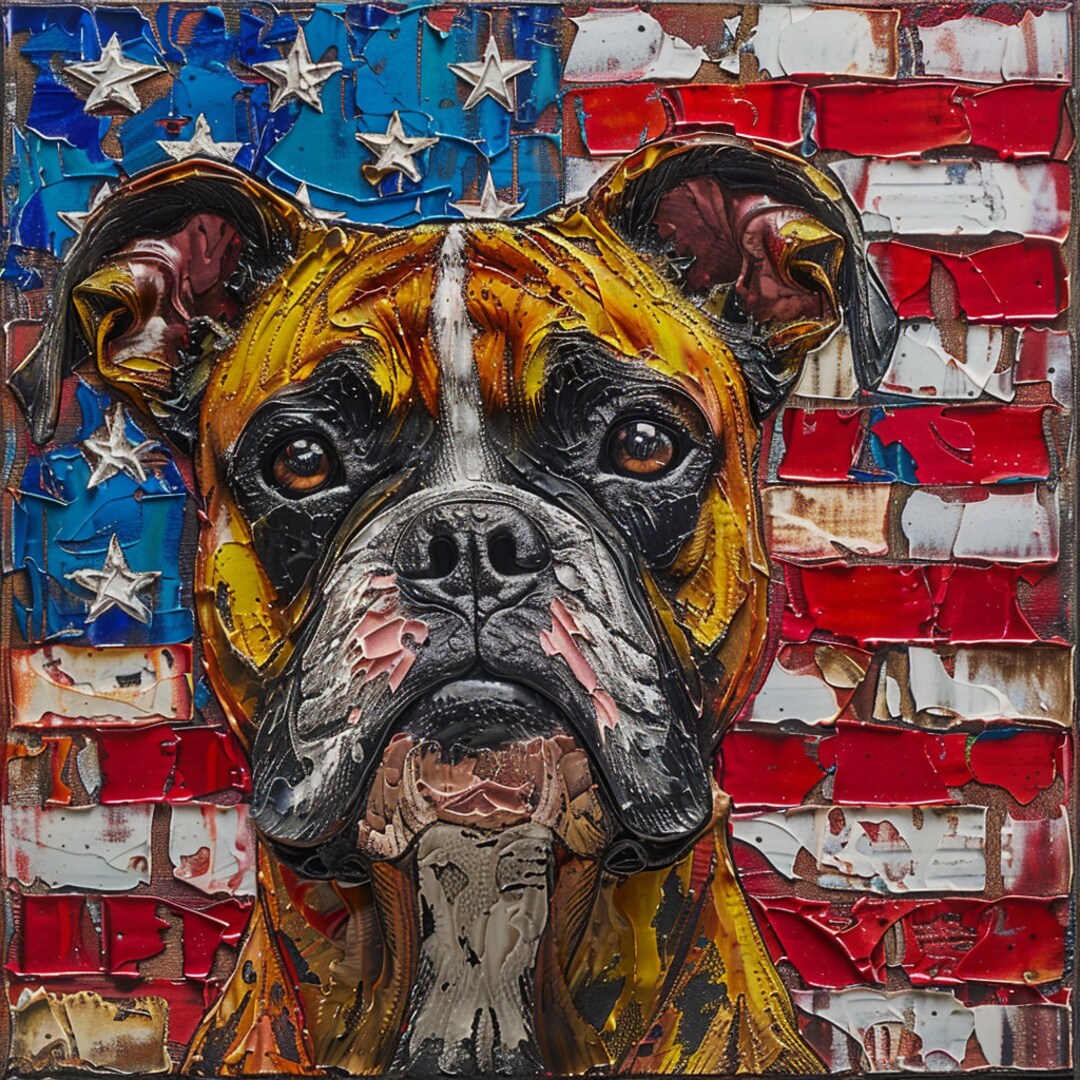 Boxer Dog American Flag Stained Glass Look Art on Glossy Ceramic ...