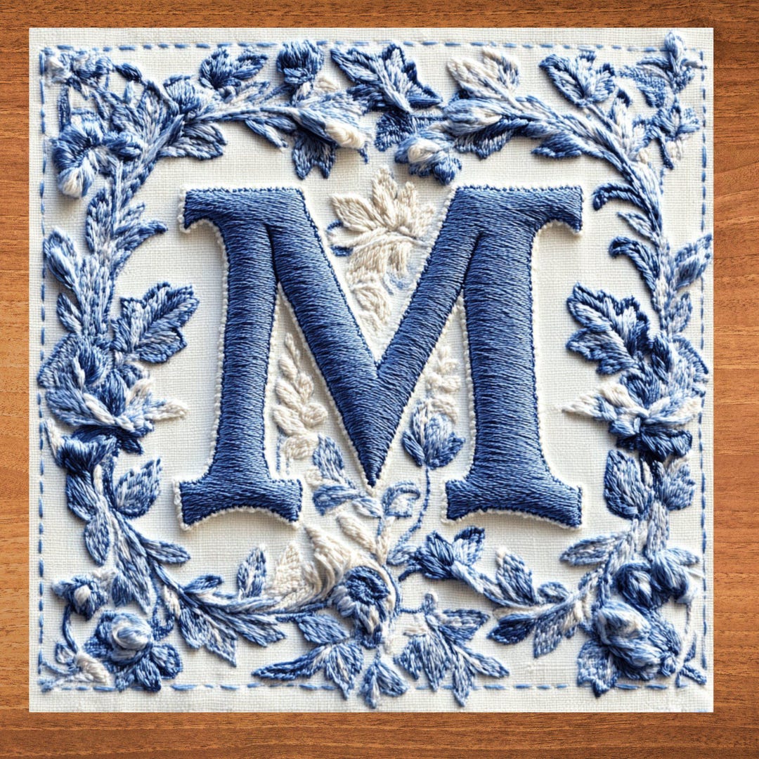 M Letter Monogram Ceramic Art Tile Grandmillennial Style Decor Home Art ...