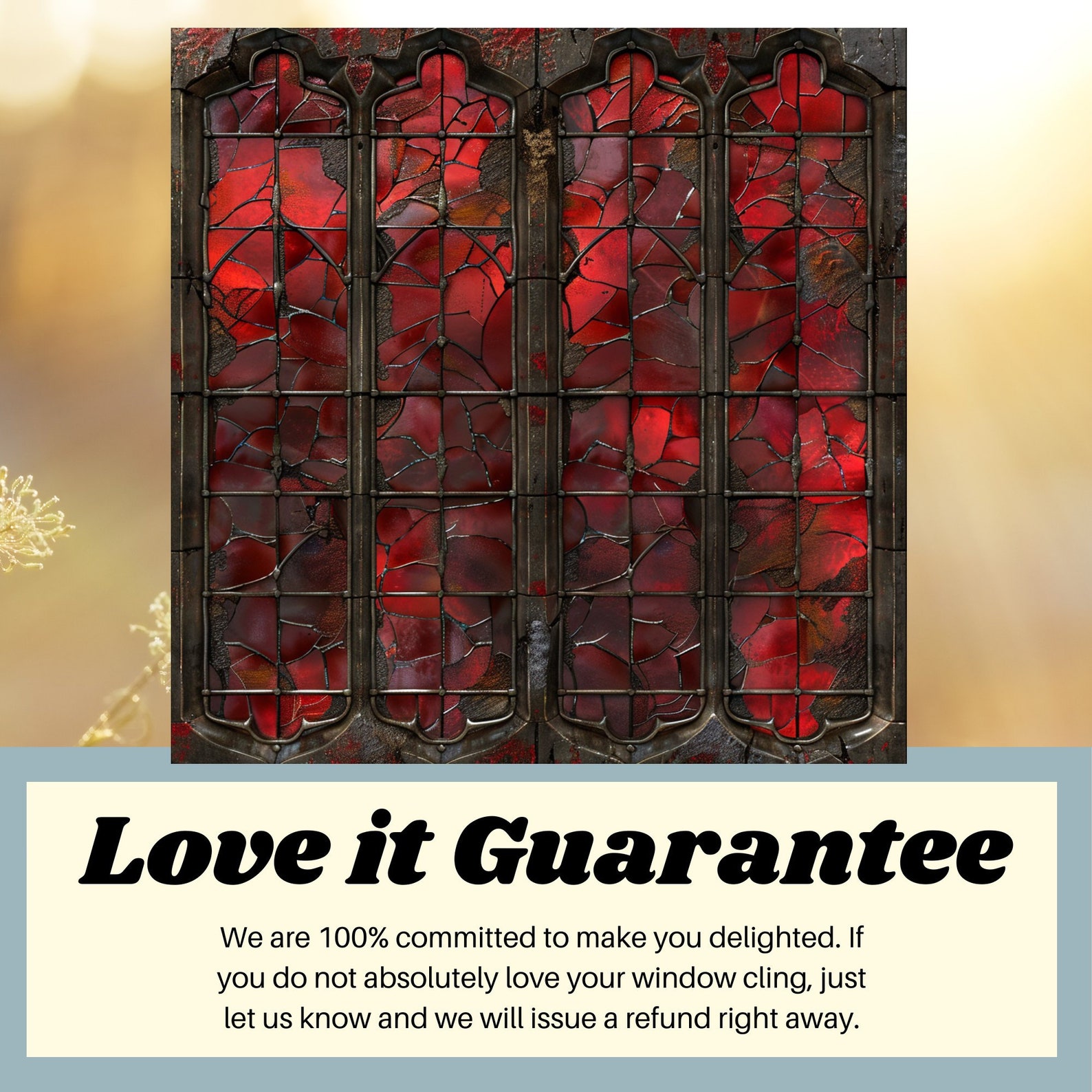 Firebrick Stained Glass Window Cling Gothic Decor Sticker Decal Window ...
