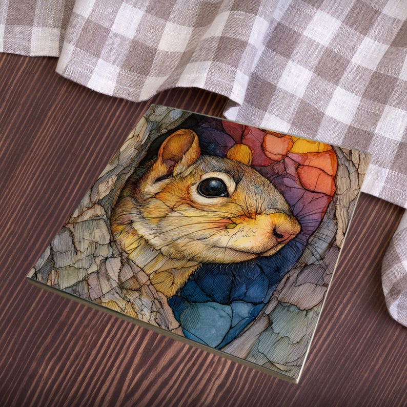 Squirrel Peeking Decorative Art Tile - Ceramic Tile Infused With ...