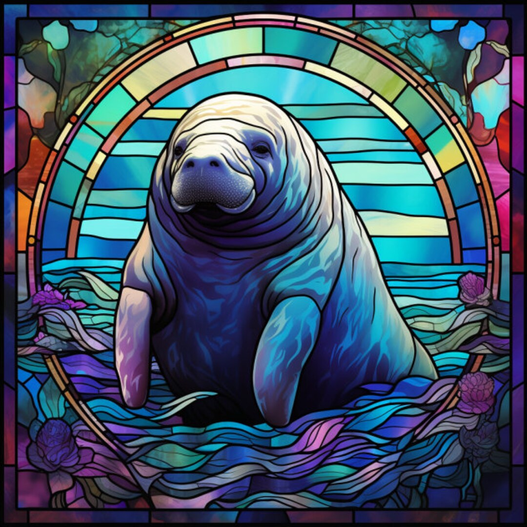 Manatee Window Stained Glass Window Cling Sea Cow Vinyl Window Decal ...