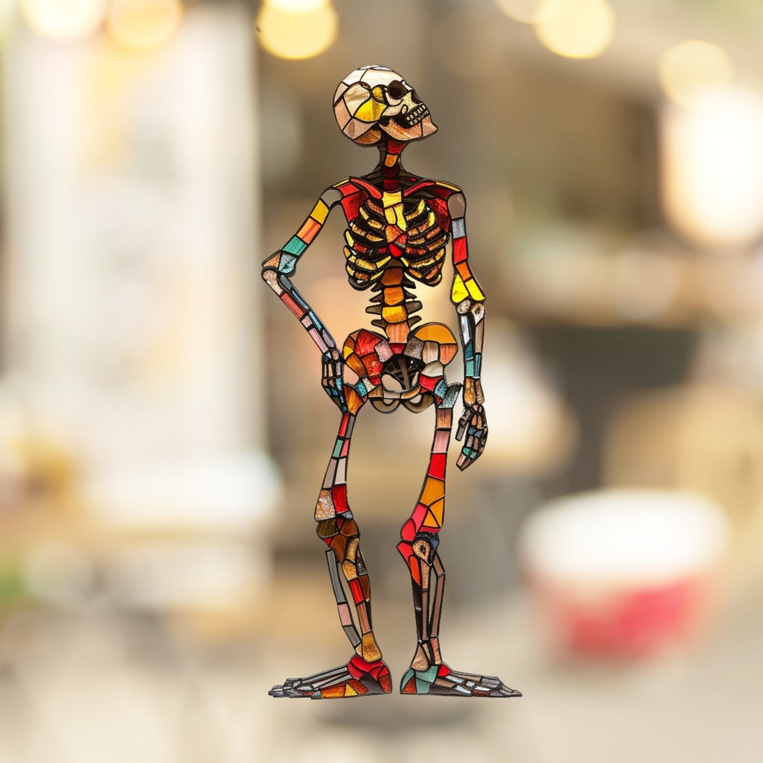 Skeleton Stained Glass Look Window Cling Halloween Decor Fall Autumn ...
