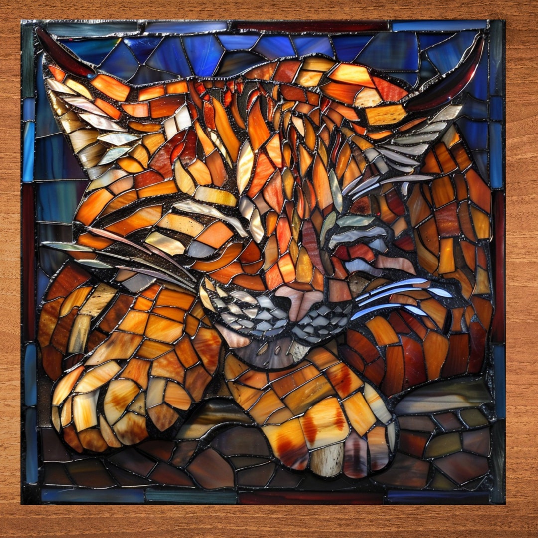 Bobcat Stained Glass Look Art on Glossy Ceramic Decorative Tile Tileful ...
