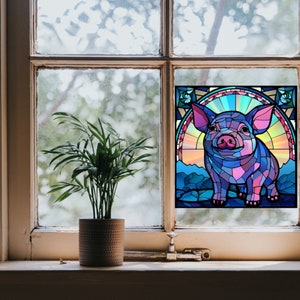 Pig Stained Glass Window Cling Window Sticker Decal Vinyl Film Window ...