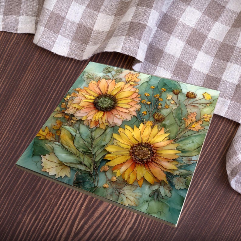 Sunflower Autumn Glory Decorative Art Tile - Ceramic Tile Infused With ...
