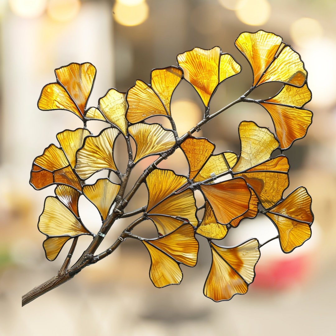 Yellow Ginkgo Leaves Stained Glass Window Cling Decal Sticker Film ...