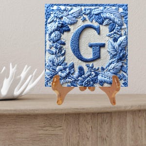 G Letter Monogram Ceramic Art Tile Grandmillennial Style Decor Home Art ...