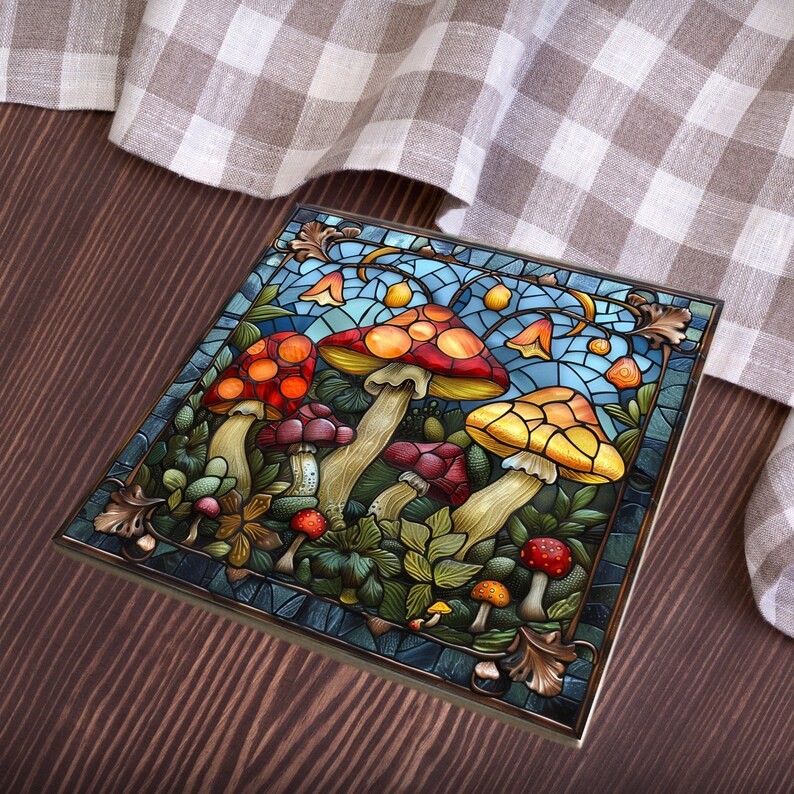 Mushroom Garden Ceramic Art Tile Decorative Glossy Tile for Bookshelf ...