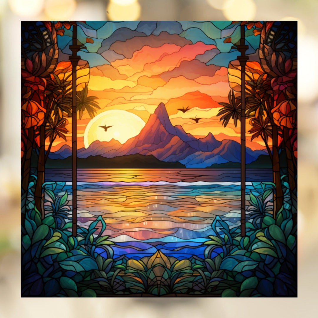 Beaches of Bora Bora Stained Glass Window Cling Window Decal Sticker ...