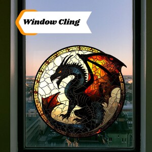 Dragon Stained Glass Window Cling Decal Sticker Window Film Dragoncore ...