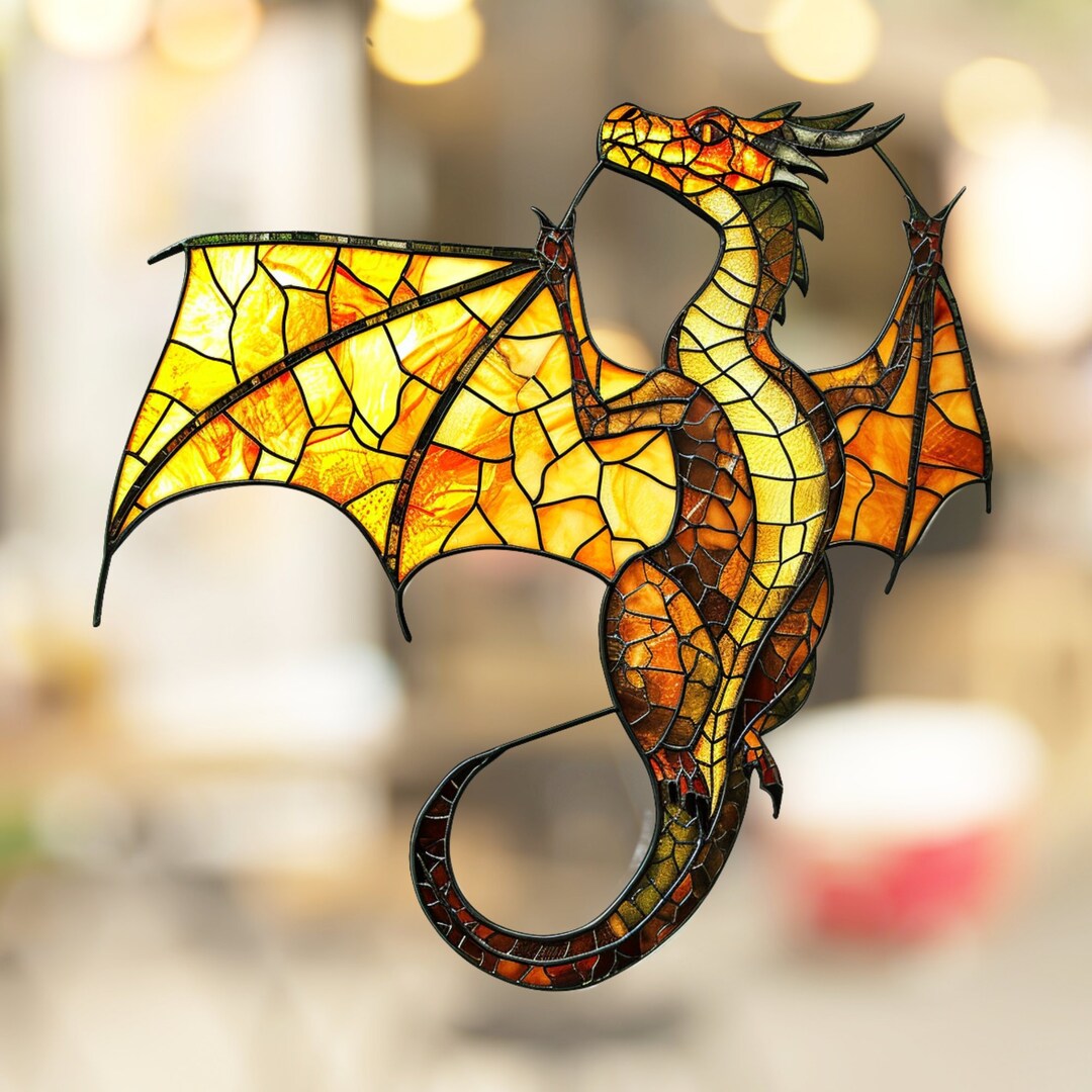 Dragon Stained Glass Window Cling Decal Sticker Window Film Dragoncore ...