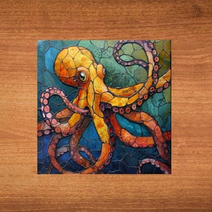 Octopus Stained Glass Look Art on Glossy Ceramic Tile Tileful Artful ...