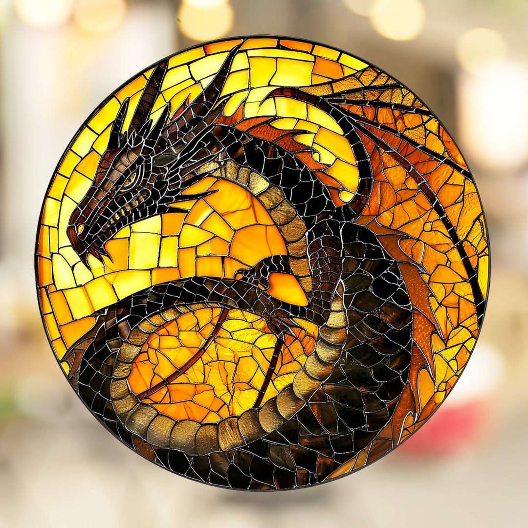 Dragon Stained Glass Window Cling Decal Sticker Window Film Dragoncore ...