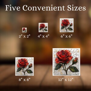 Red Rose Ceramic Art Tile Stained Glass Look Glossy Bookshelf Book Nook ...