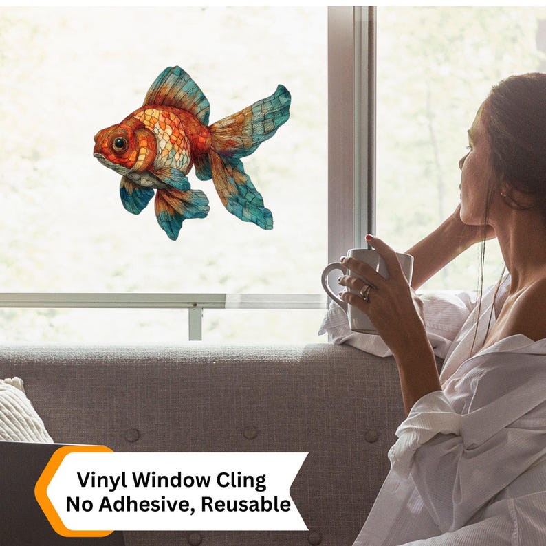 Goldfish Common Window Cling Stained Glass Look Decal Sticker Window ...