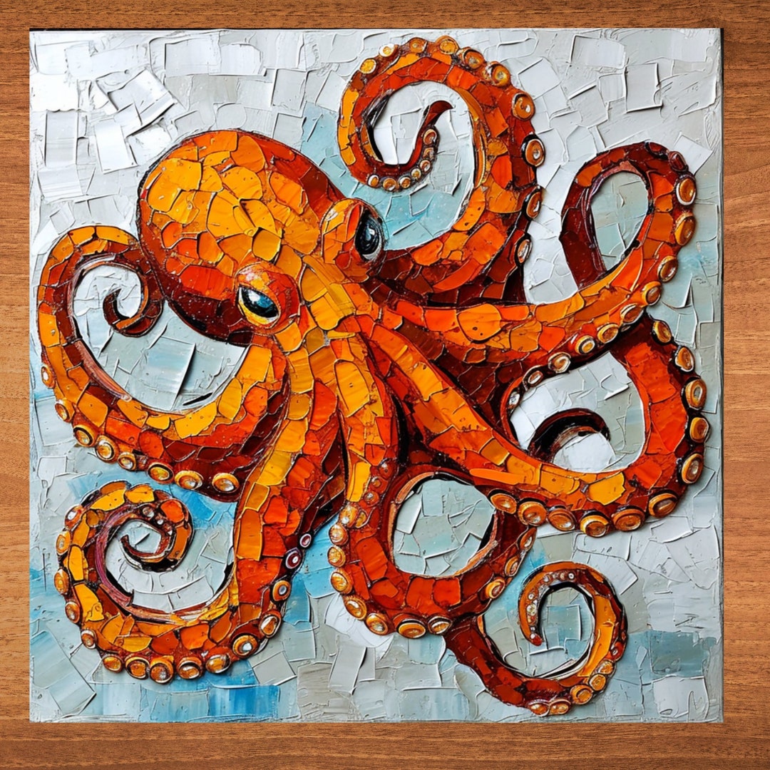 Orange Octopus Stained Glass Look Art on Glossy Ceramic Tile Tileful ...