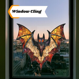 Black Bat With Red Eyes Halloween Stained Glass Look Window Cling Decal ...