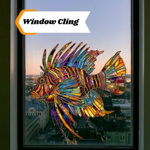 Lionfish Stained Glass Window Cling Window Sticker Decal - No Adhesive ...