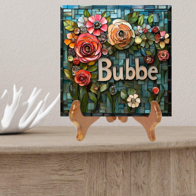 Bubbe Gift Floral Ceramic Art Tile Personalized Grandma Gift ...